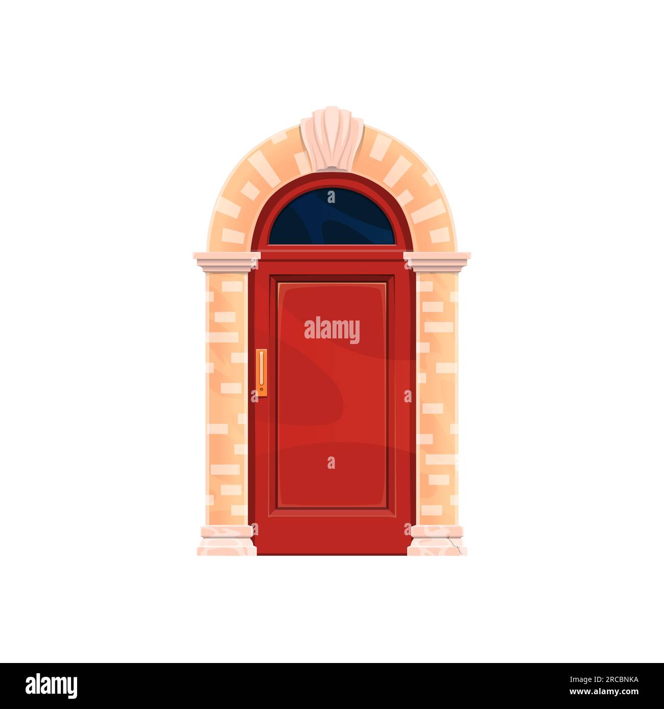 Front door with stone doorway arch, old house or vintage home entrance ...