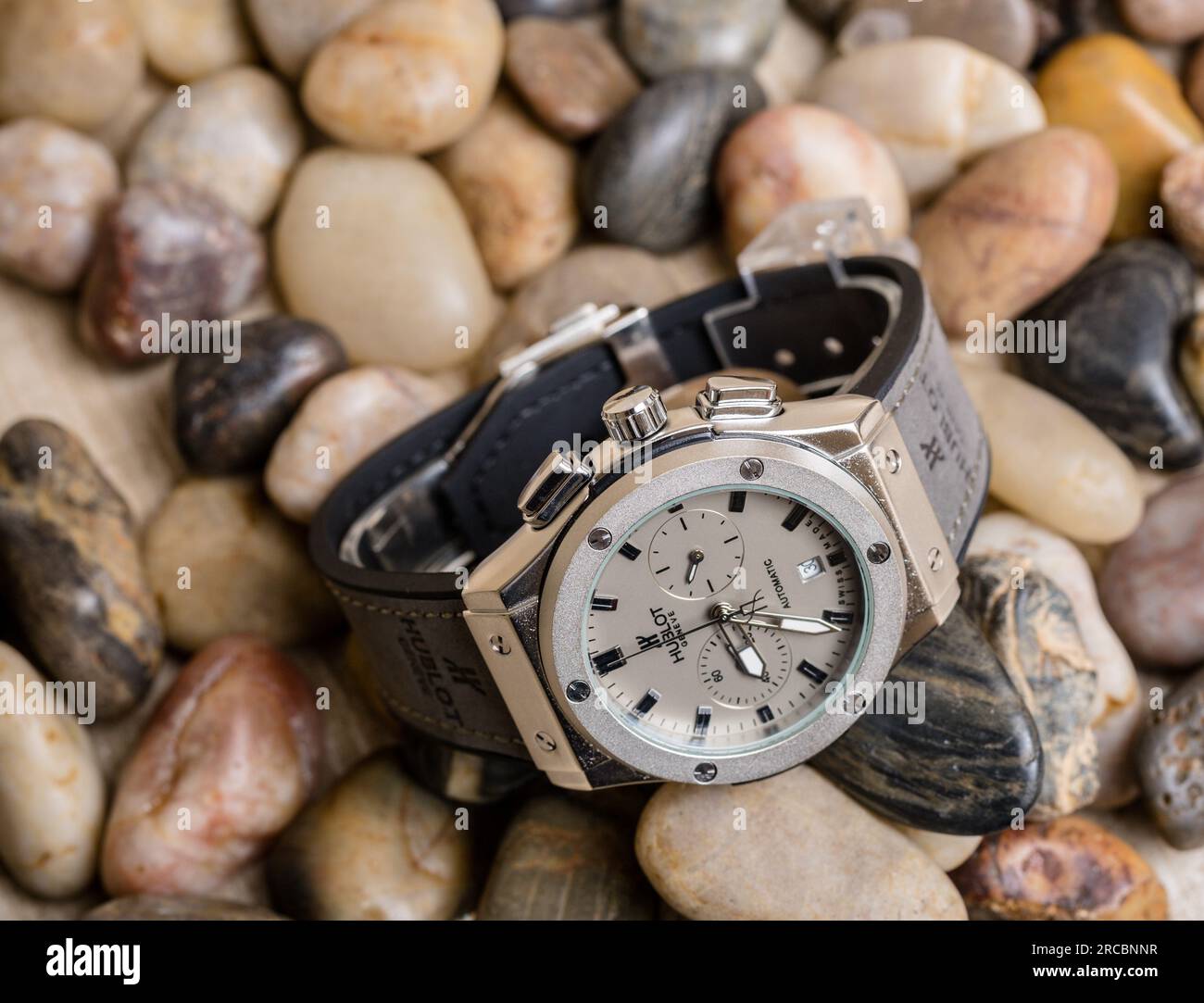 Hand wrist watch chronograph classic designer time clock Stock Photo ...