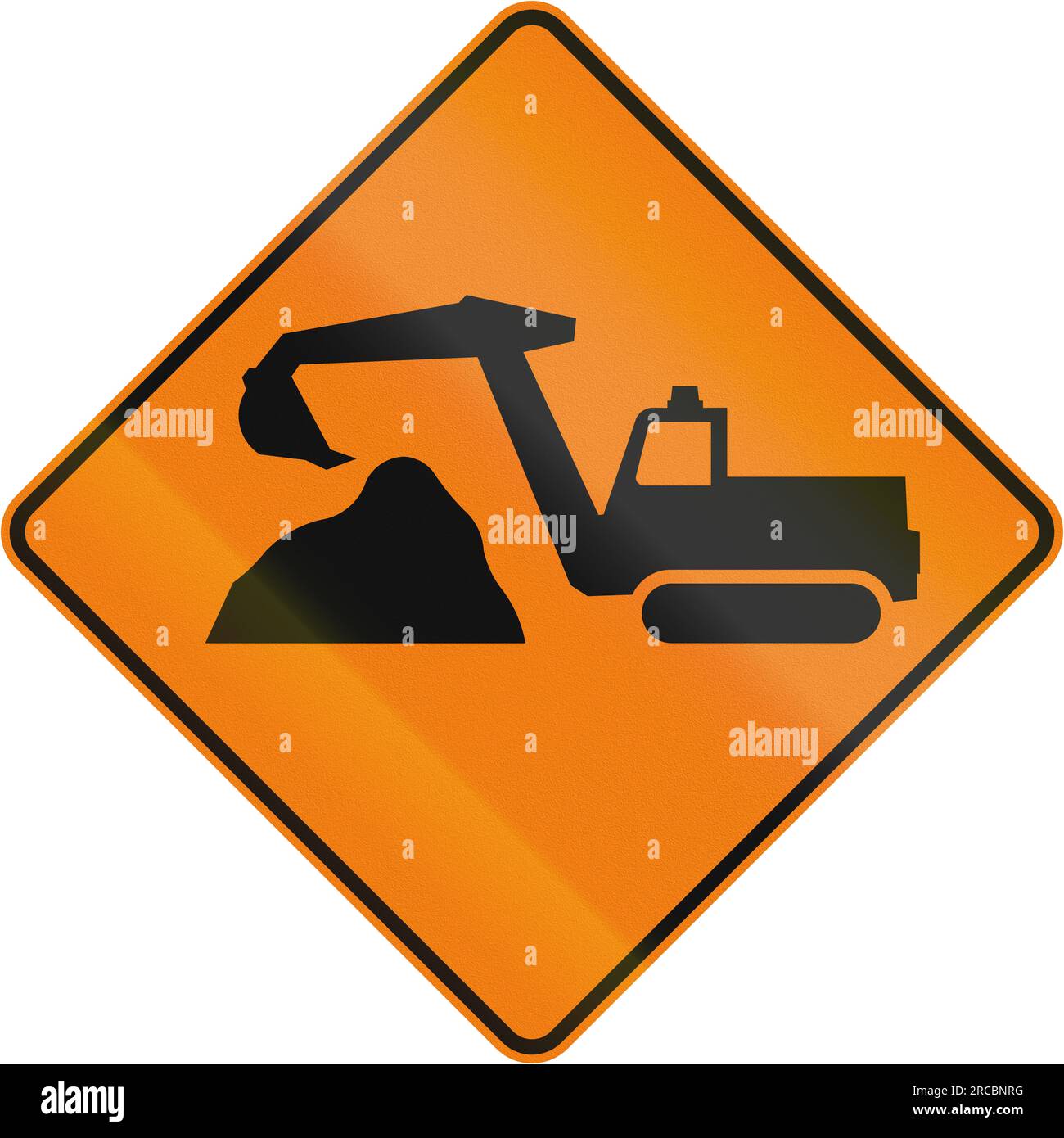 Temporary/Works road sign in Quebec, Canada - Diggers ahead Stock Photo ...