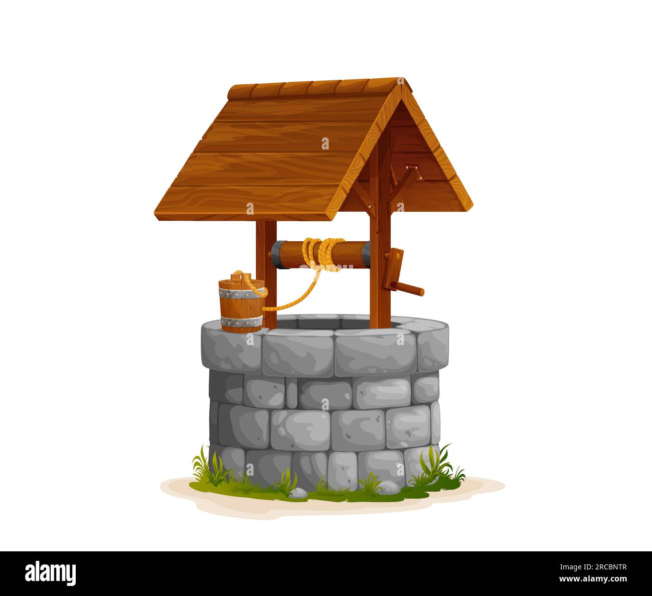 Cartoon farm stone water well with wooden bucket, vector old ancient ... Cartoon farm stone water well with wooden bucket, vector old ancient ...