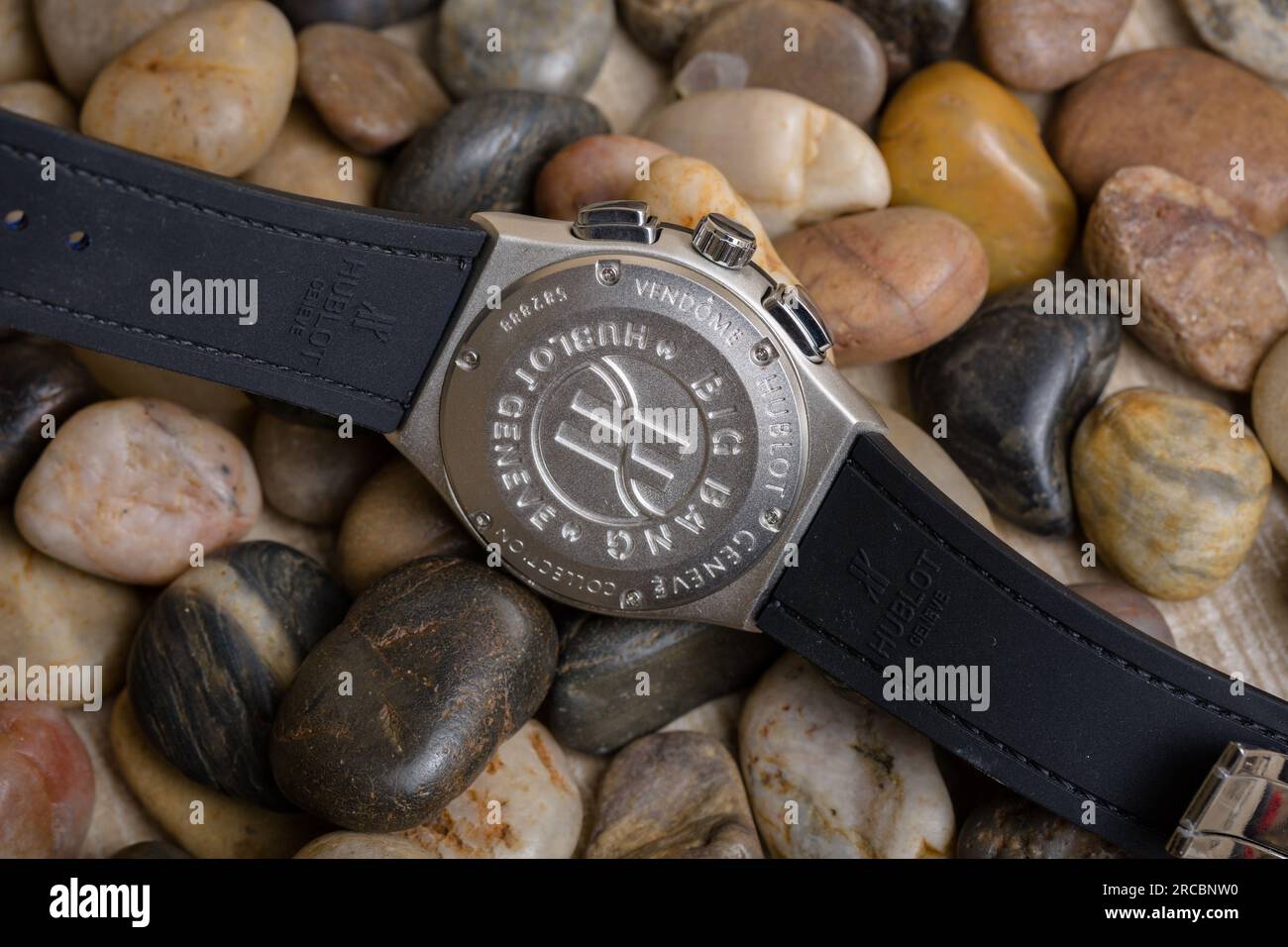Hand wrist watch chronograph classic designer time clock Stock Photo ...