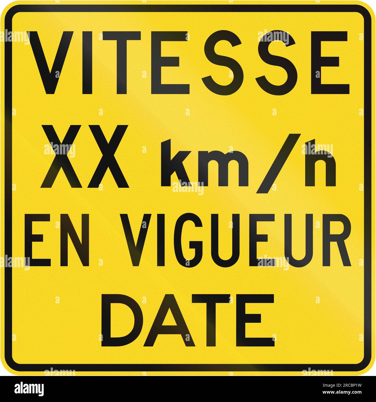 Warning road sign in Quebec, Canada - Speed limit since date Stock ...