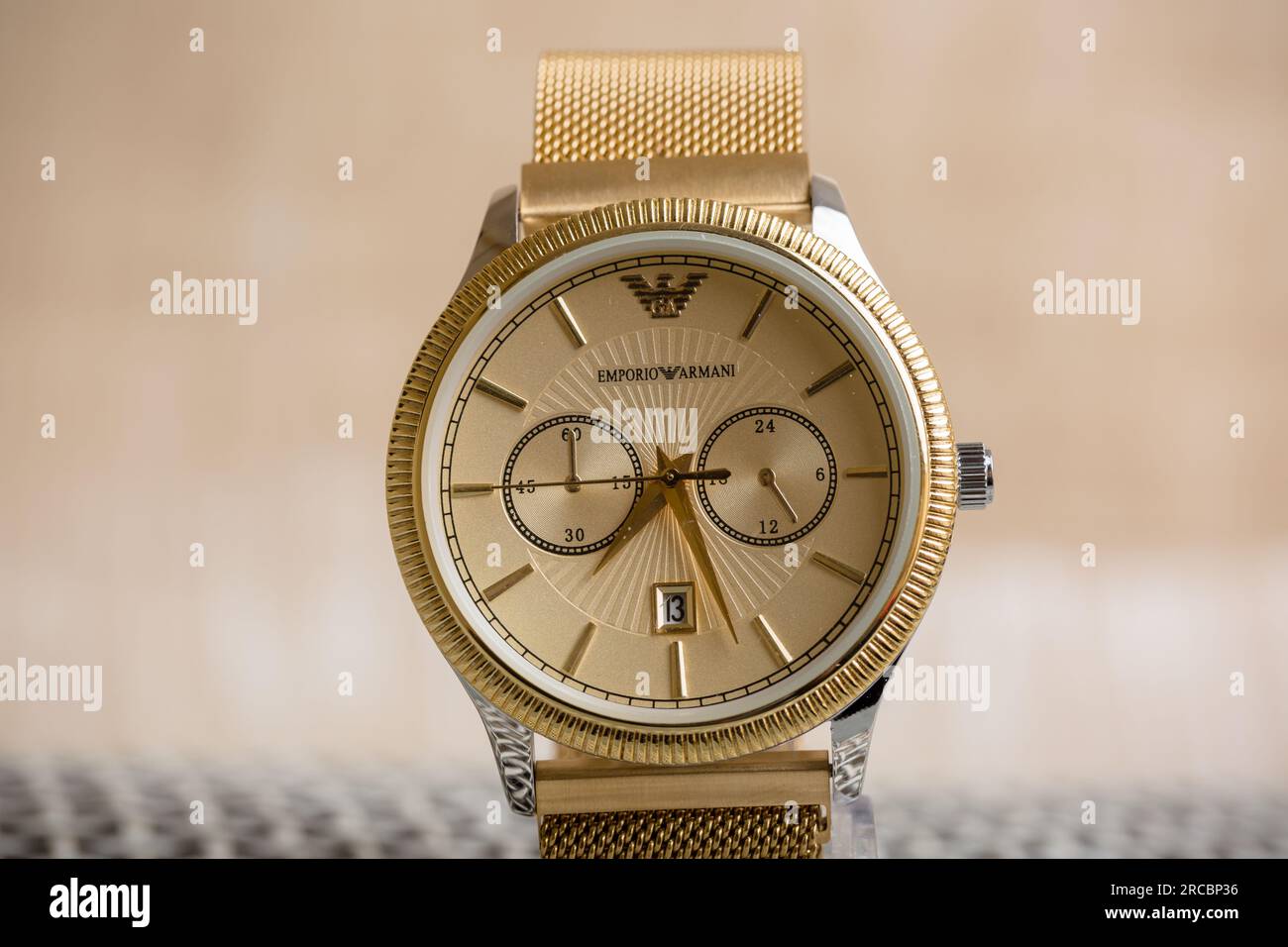 Hand wrist watch chronograph classic designer time clock Stock Photo ...