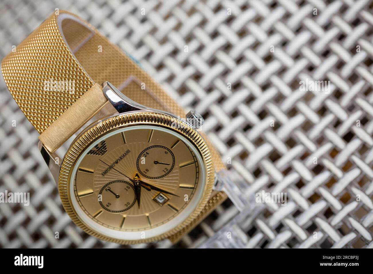 Hand wrist watch chronograph classic designer time clock Stock Photo ...