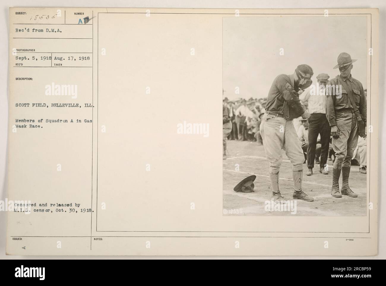 Members of Squadron A engaged in a gas mask race at Scott Field ...
