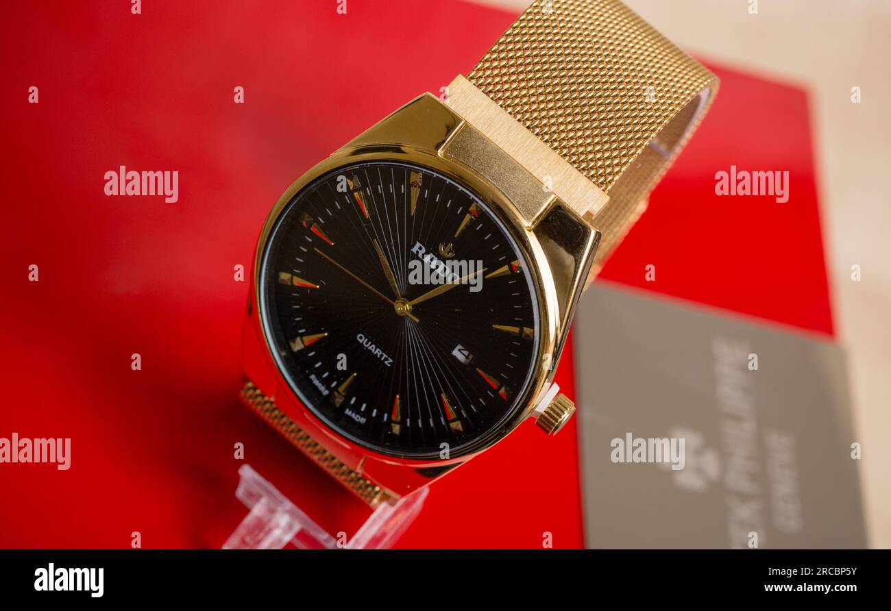 Hand wrist watch chronograph classic designer time clock Stock Photo ...