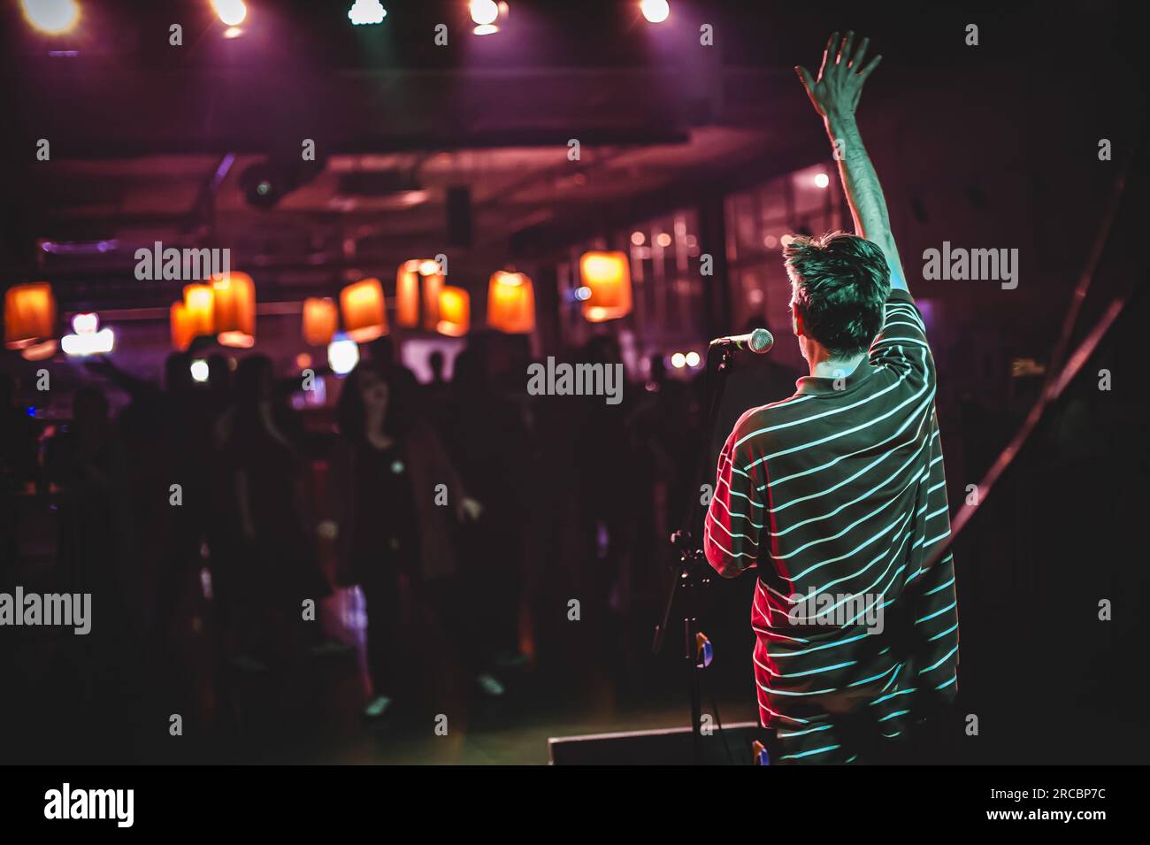 Singer artist performer close-up portrait during live performance on a ...