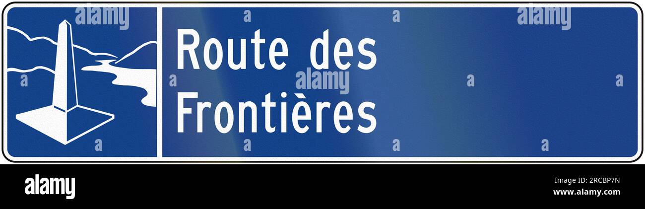 Guide and information road sign in Quebec, Canada - Border route Stock ...