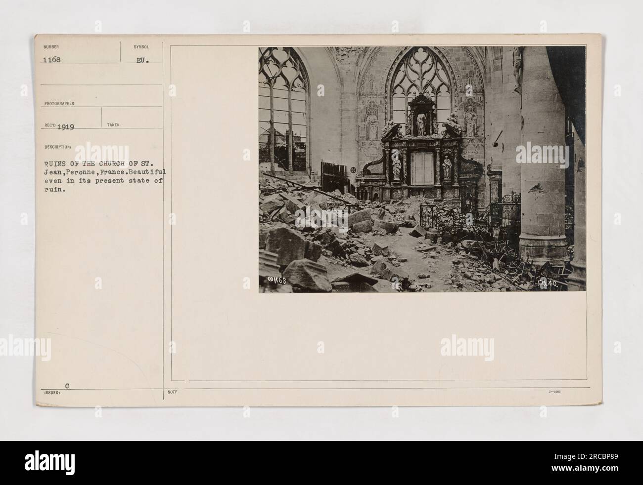 Ruins of the Church of St. Jean in Peronne, France. The photo, taken in ...