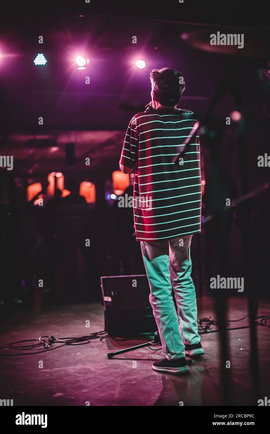 Singer artist performer close-up portrait during live performance on a ...