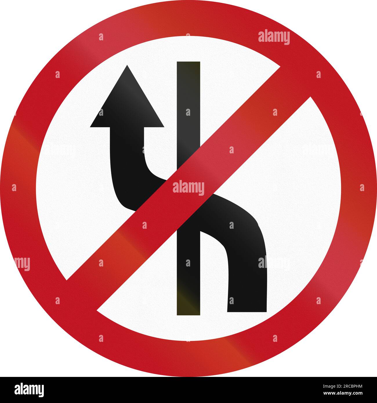 Regulatory road sign in Colombia: No changing of lanes Stock Photo - Alamy