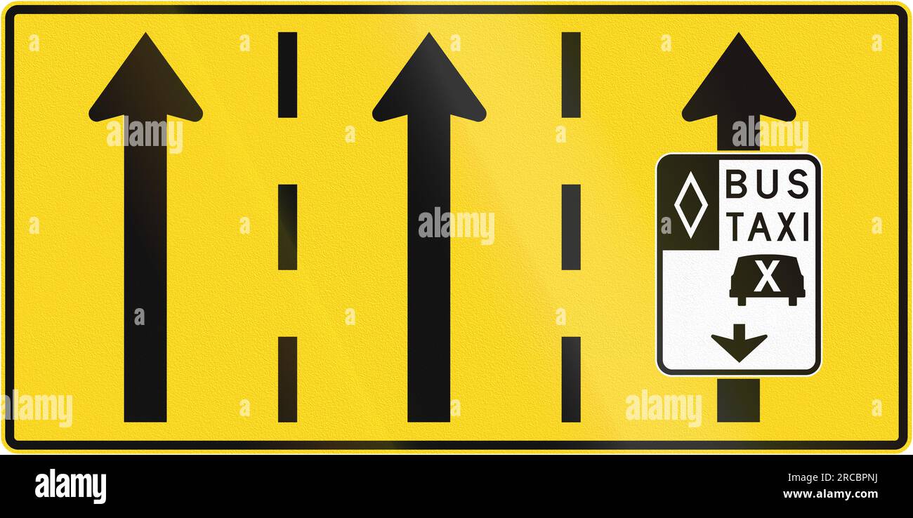 Warning road sign in Quebec, Canada - Right lane for buses and taxis ...