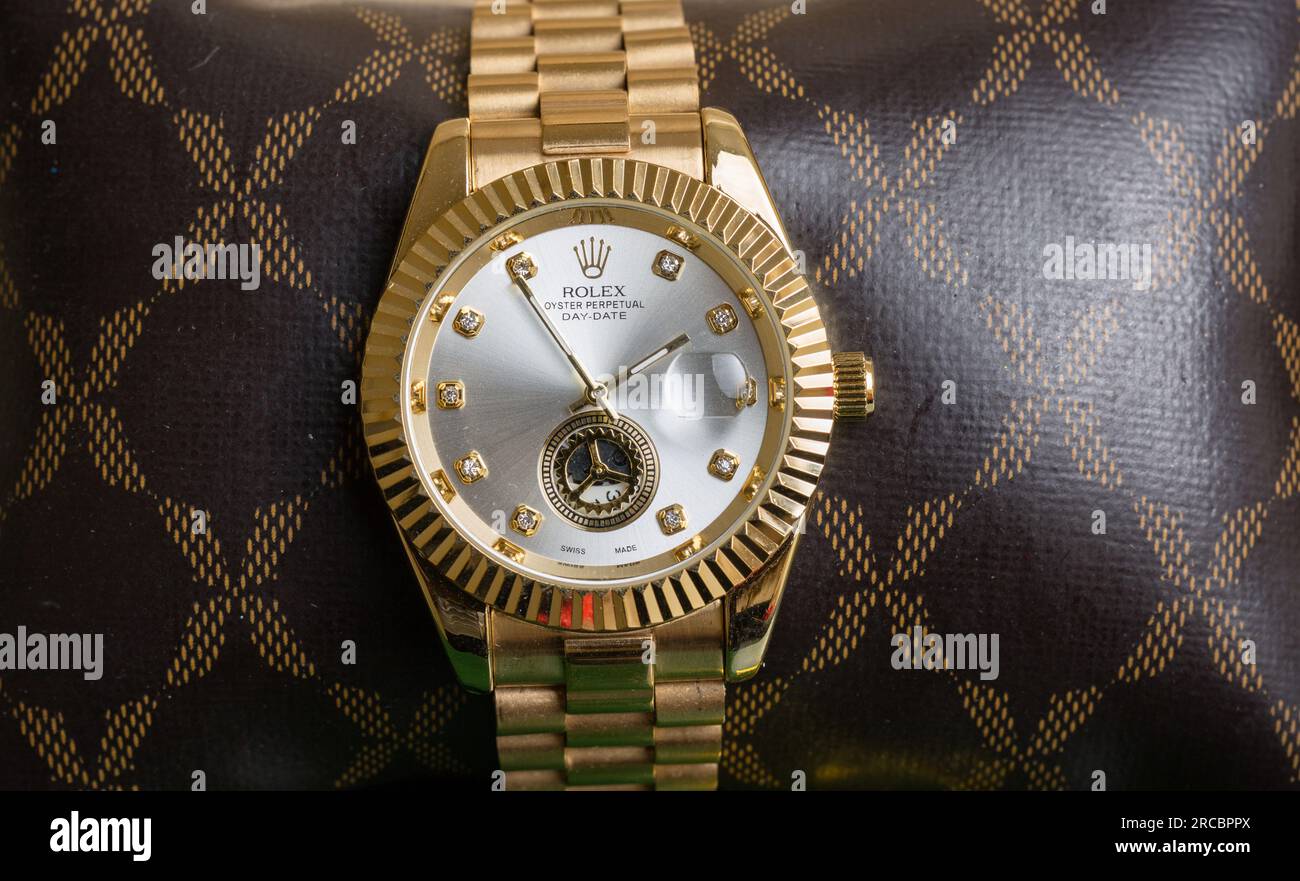 Hand wrist watch chronograph classic designer time clock Stock Photo ...