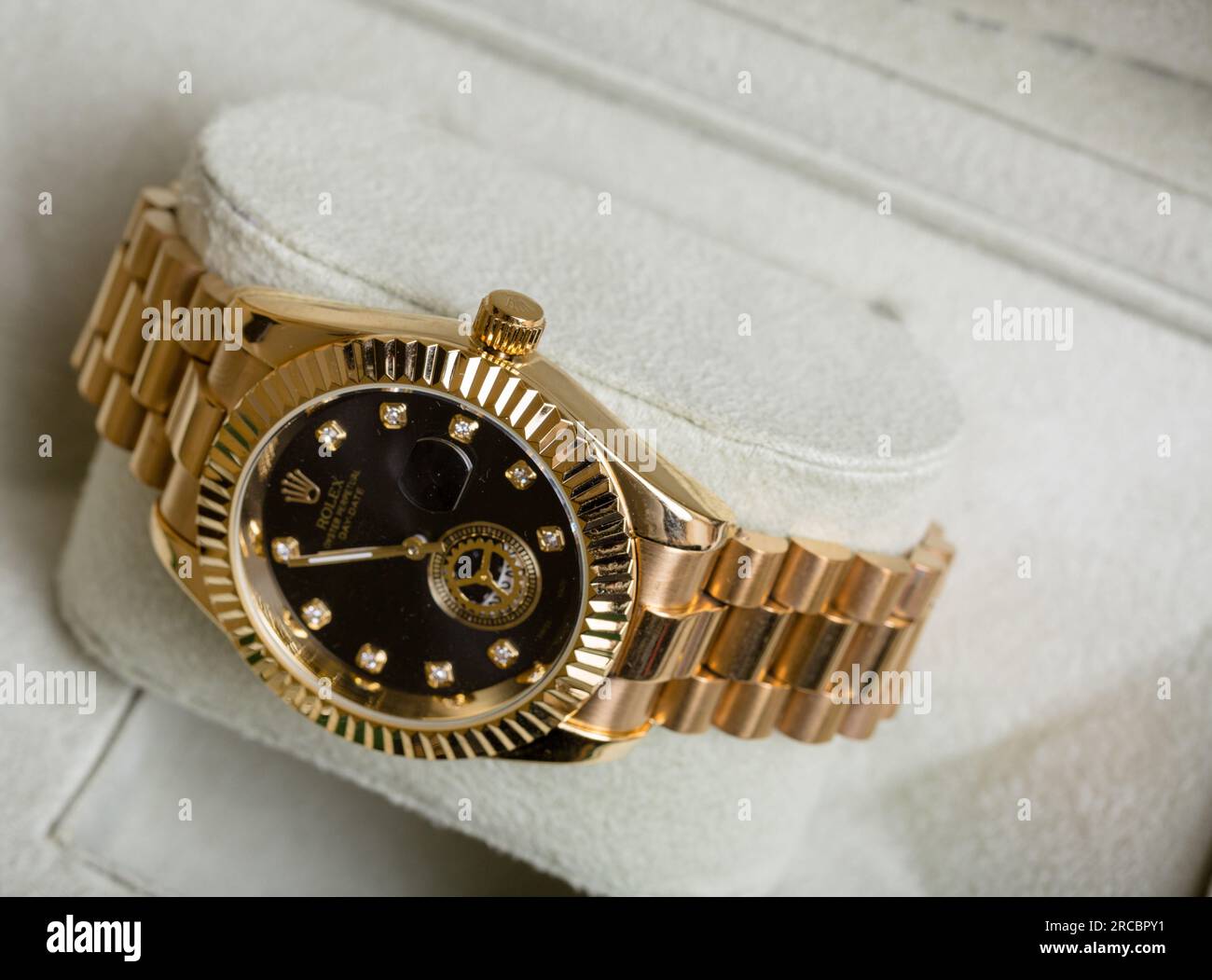 Hand wrist watch chronograph classic designer time clock Stock Photo ...