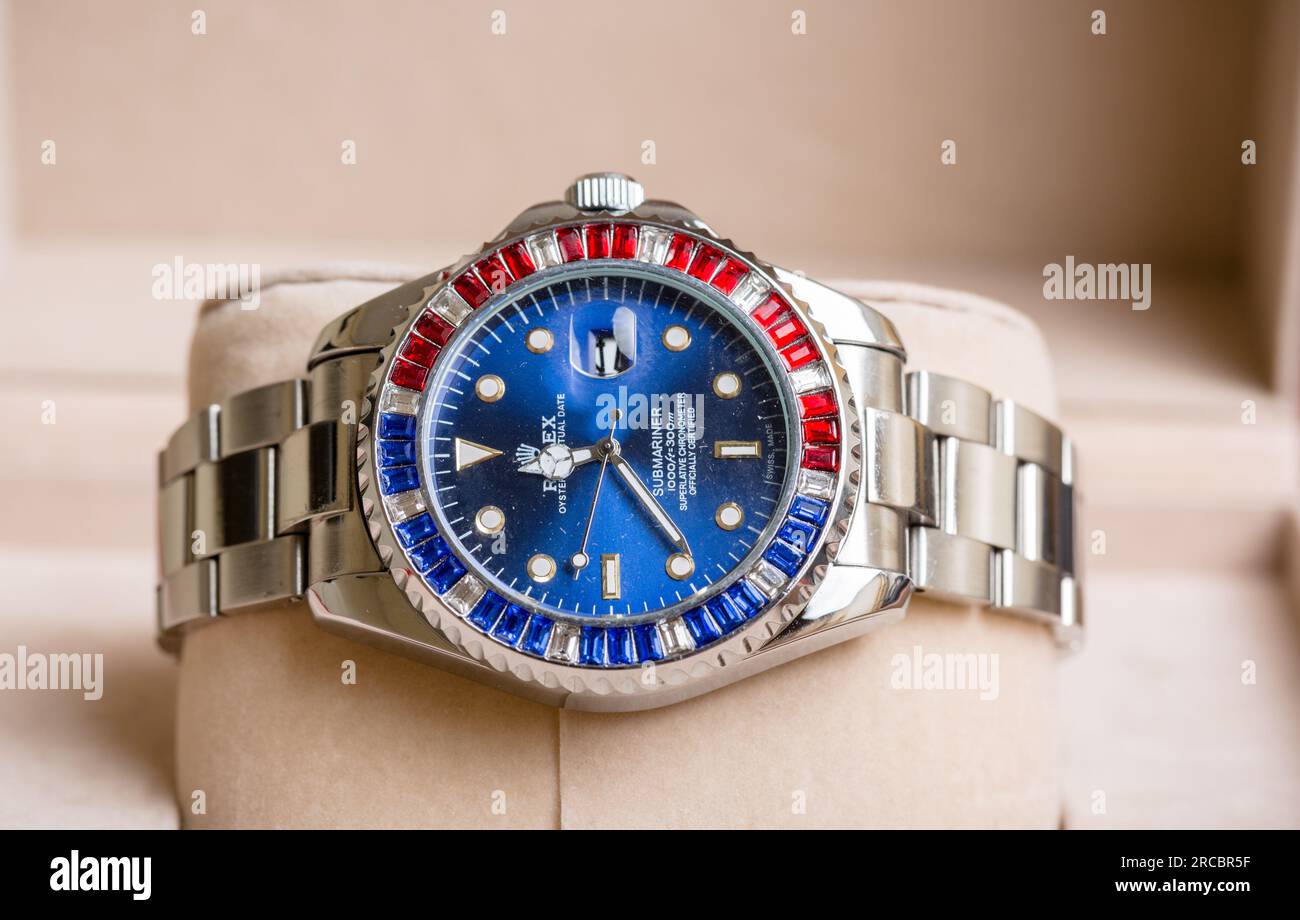 Hand wrist watch chronograph classic designer time clock Stock Photo ...