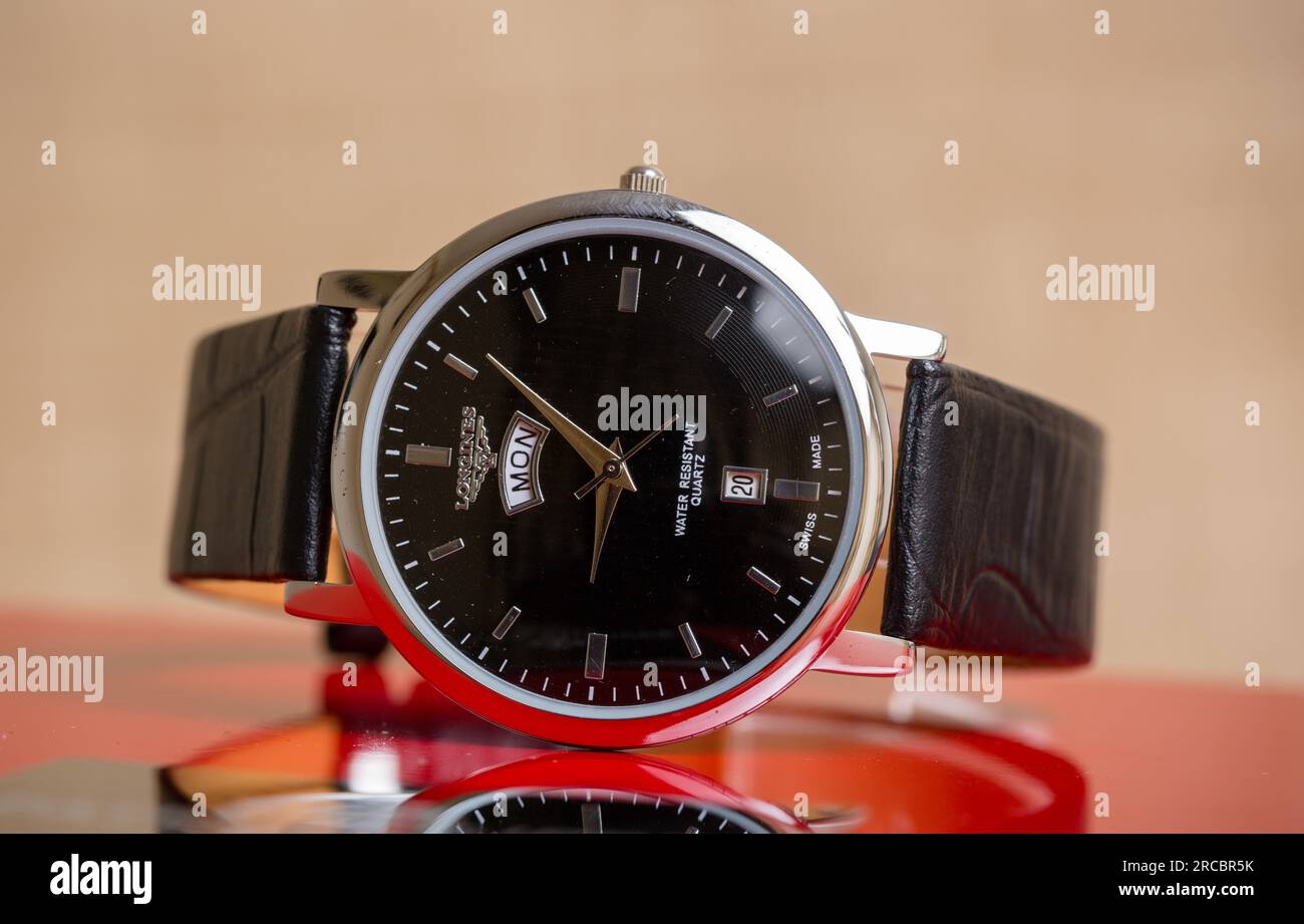 Hand wrist watch chronograph classic designer time clock Stock Photo ...