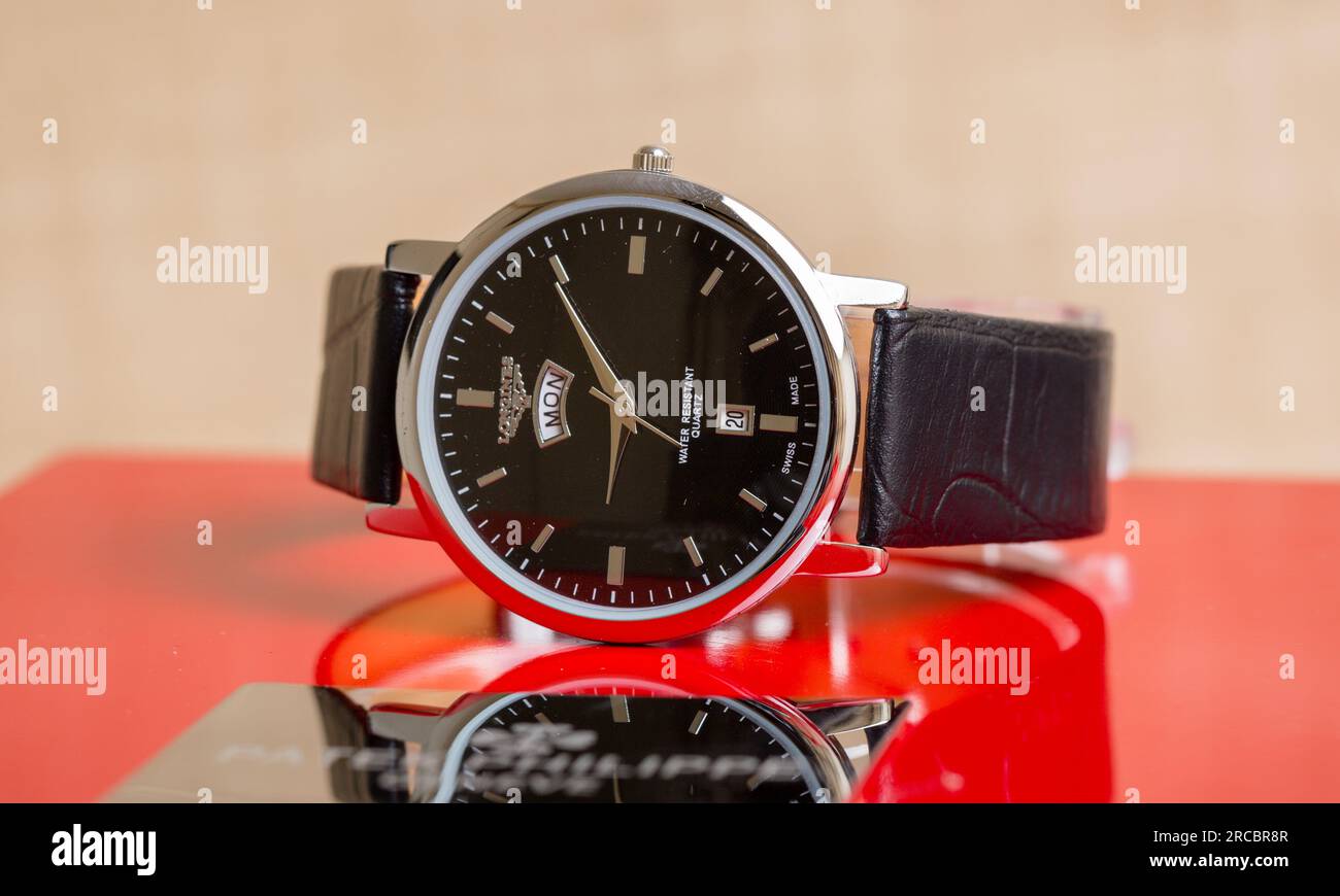 Hand wrist watch chronograph classic designer time clock Stock Photo ...