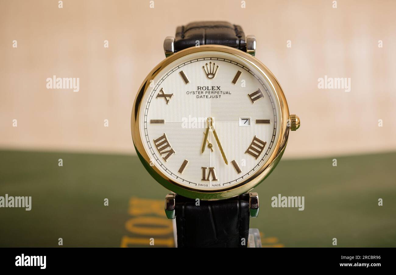 Hand wrist watch chronograph classic designer time clock Stock Photo ...