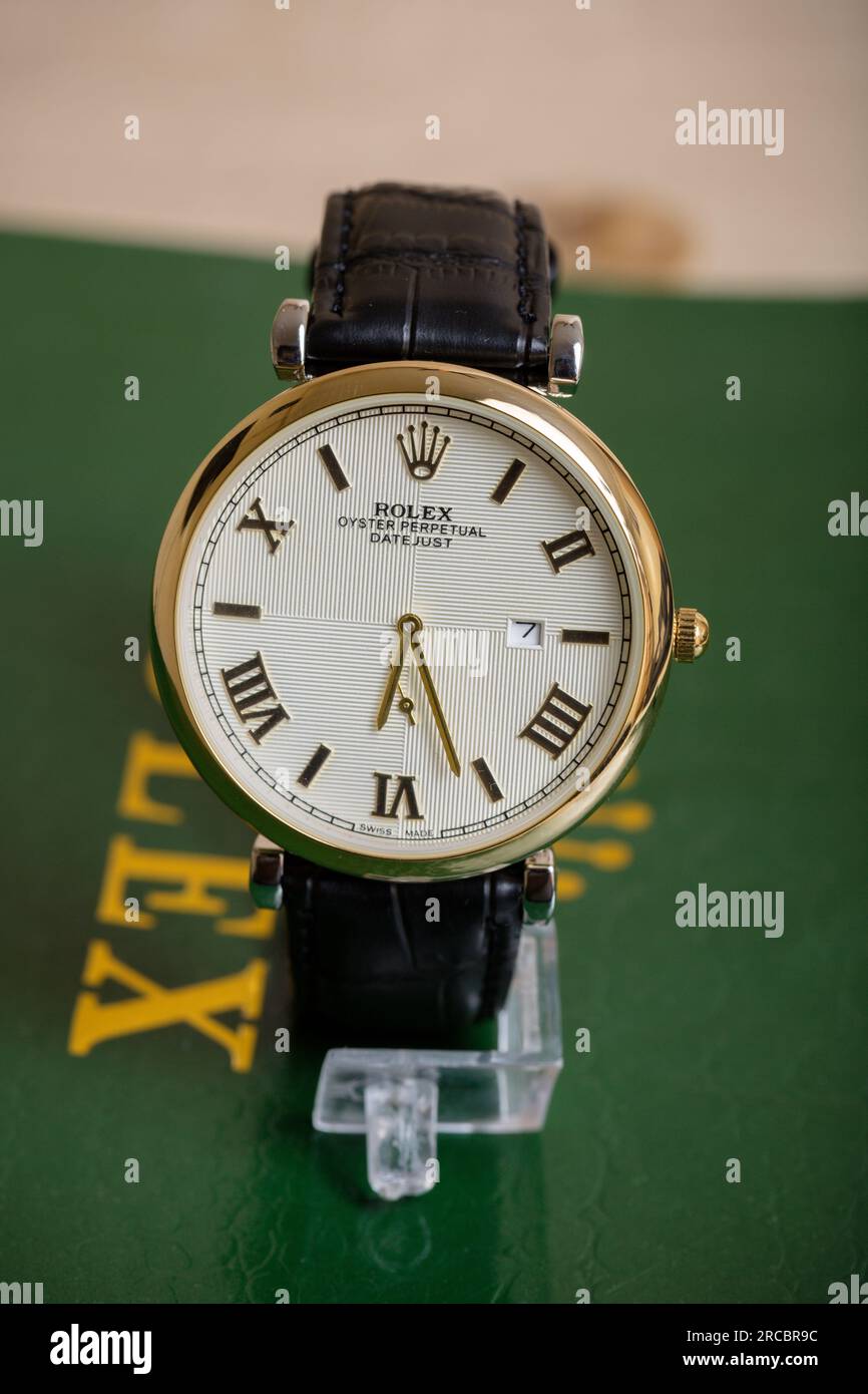 Hand wrist watch chronograph classic designer time clock Stock Photo ...