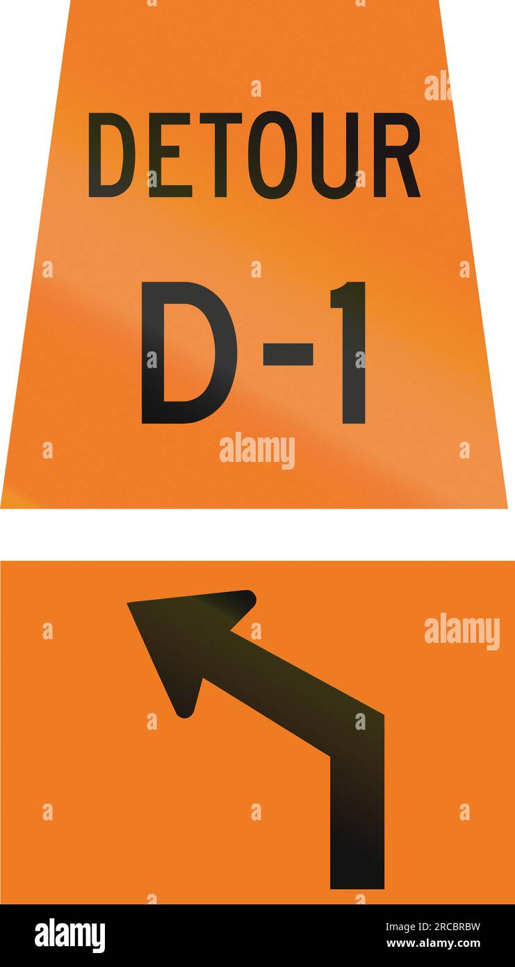 Canadian temporary road sign - Left Curve ahead for detour D-1. This ...