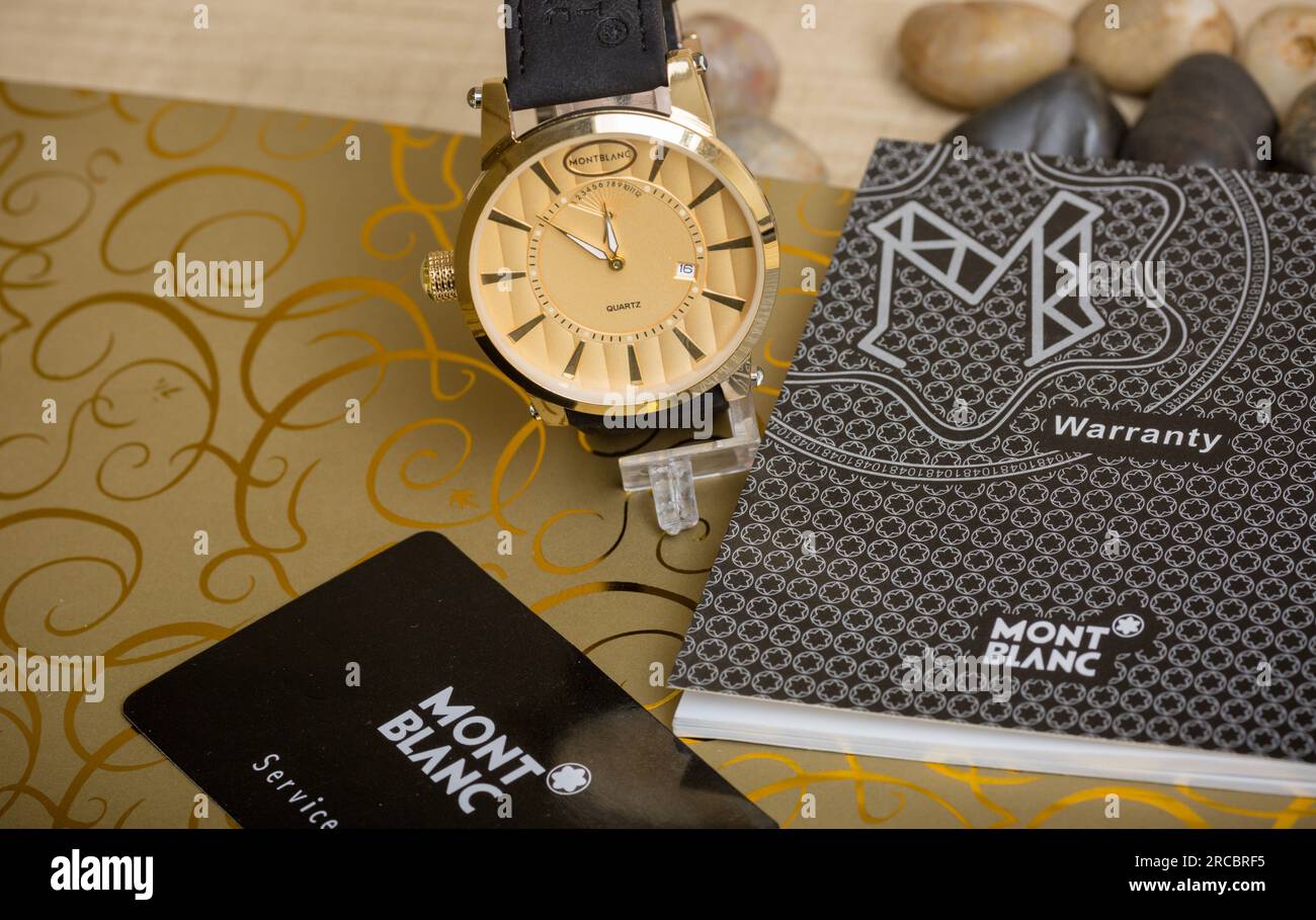 Hand wrist watch chronograph classic designer time clock Stock Photo ...