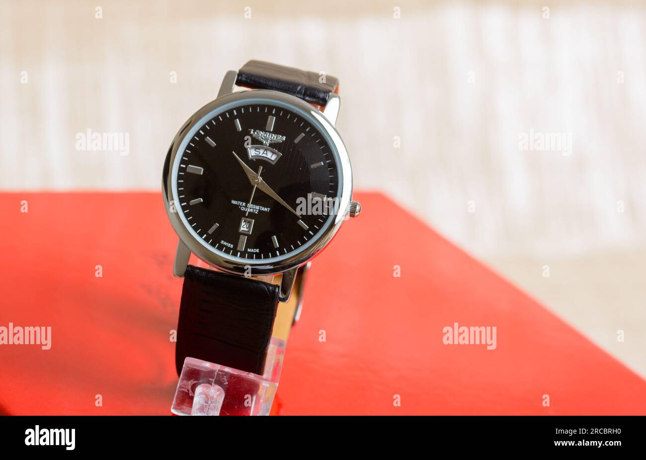 Hand wrist watch chronograph classic designer time clock Stock Photo ...