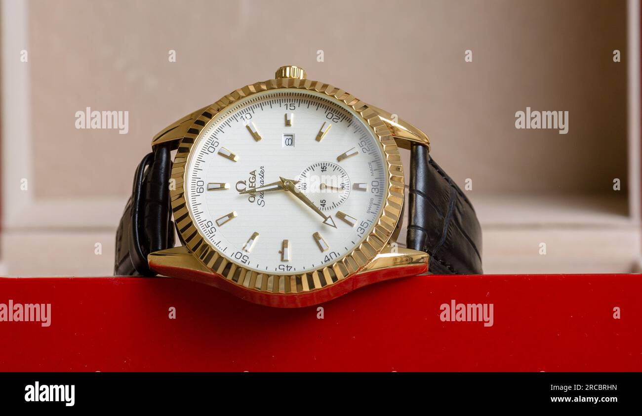 Hand wrist watch chronograph classic designer time clock Stock Photo ...