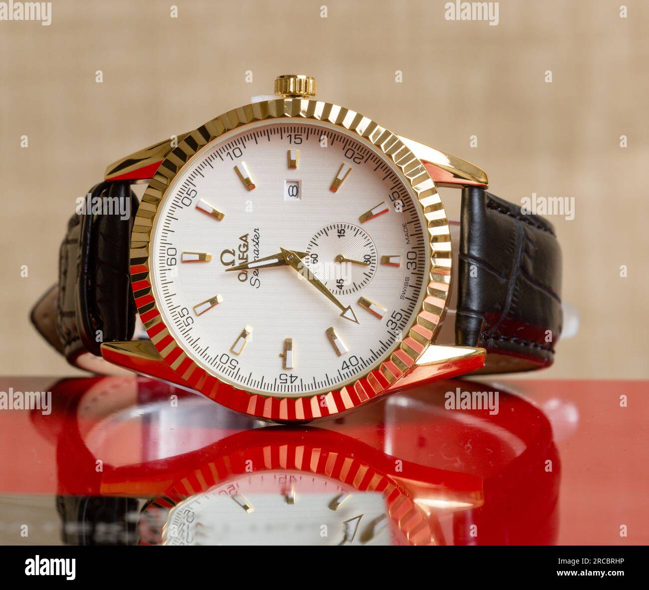 Hand wrist watch chronograph classic designer time clock Stock Photo ...