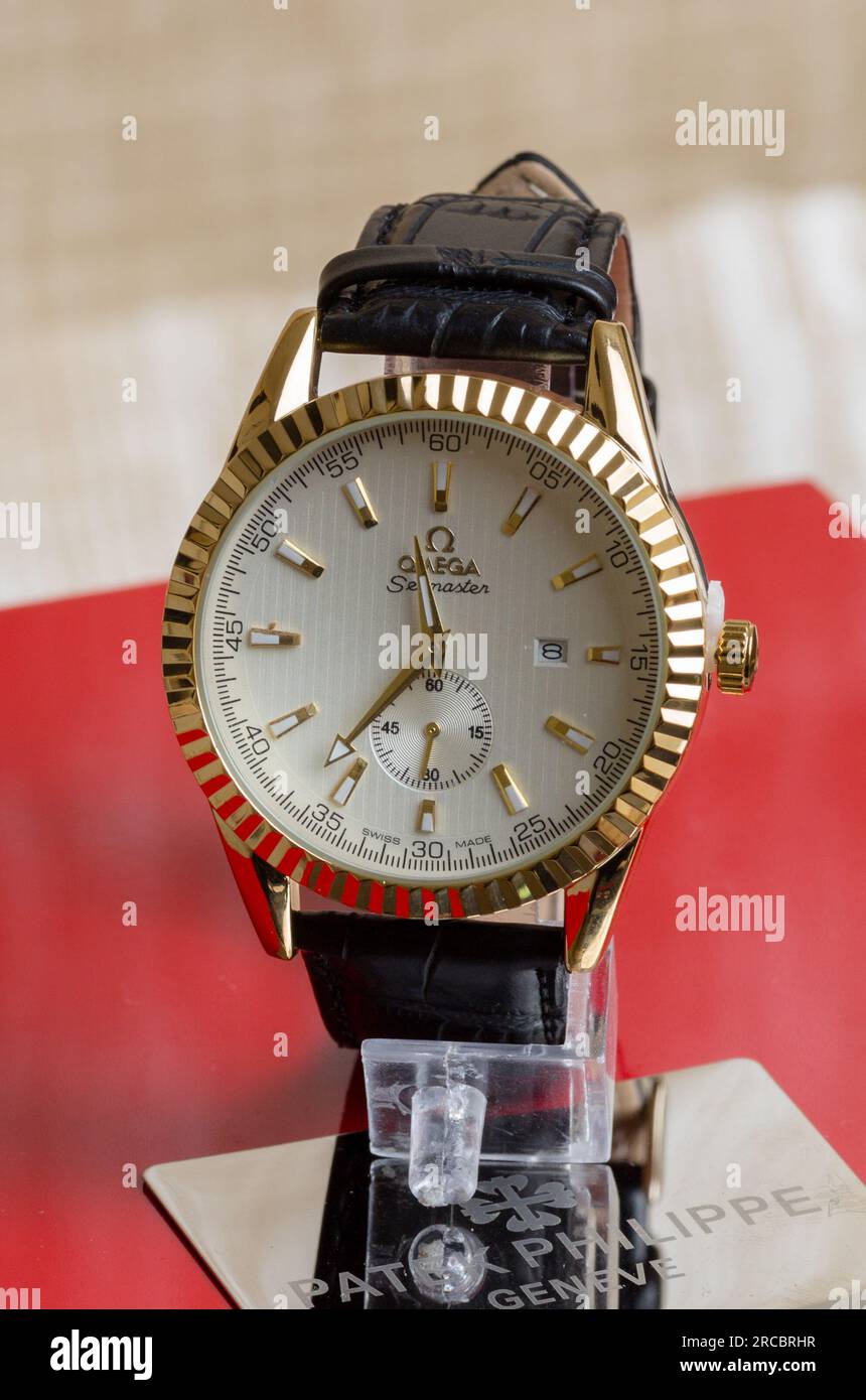 Hand wrist watch chronograph classic designer time clock Stock Photo ...