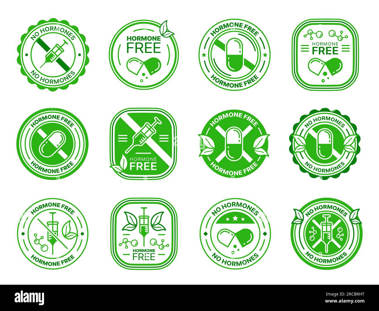 Hormone and steroids free icons. Organic farming, ecological safe food ...