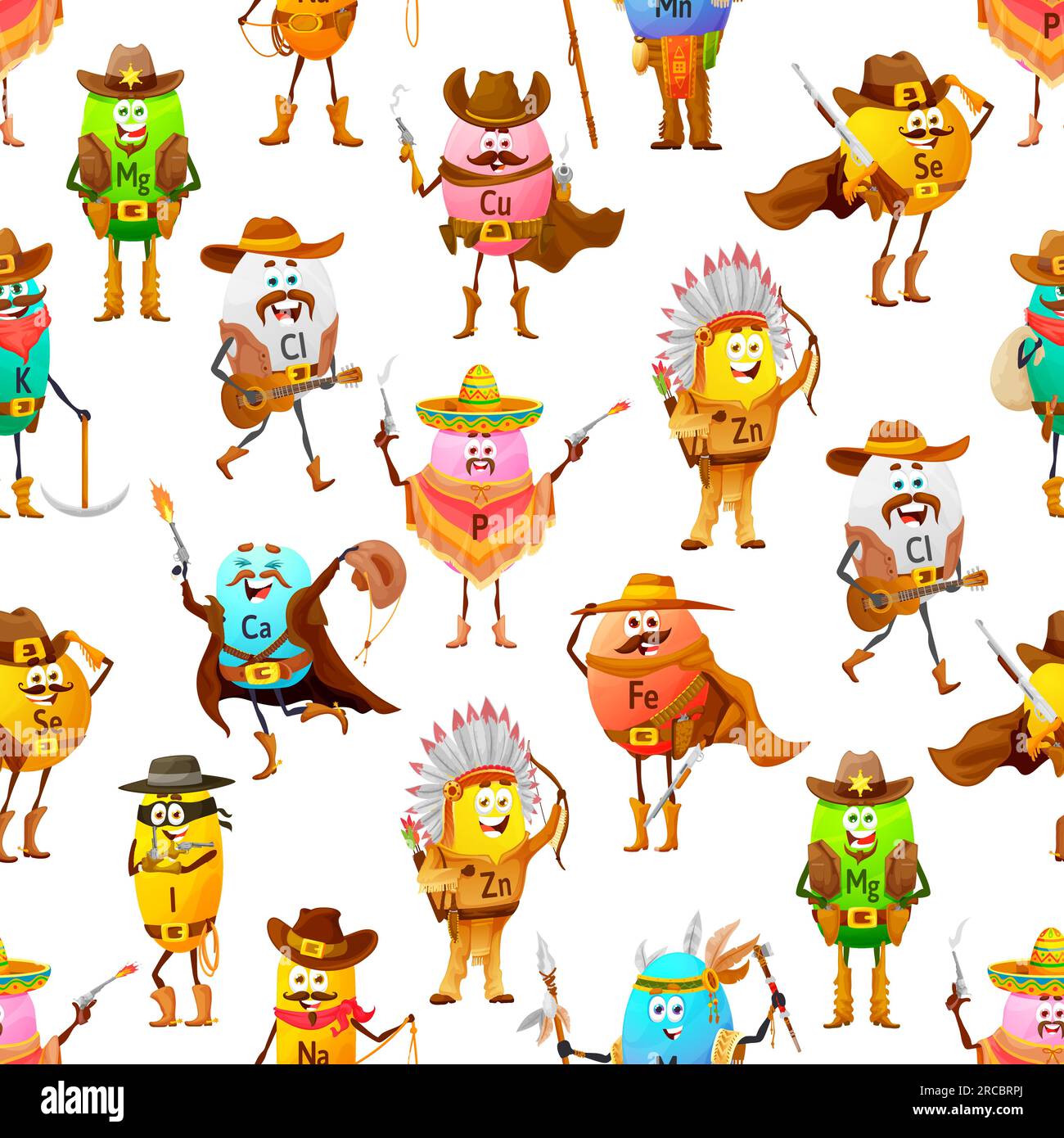 Cartoon minerals characters cowboys, bandits, rangers and native ...