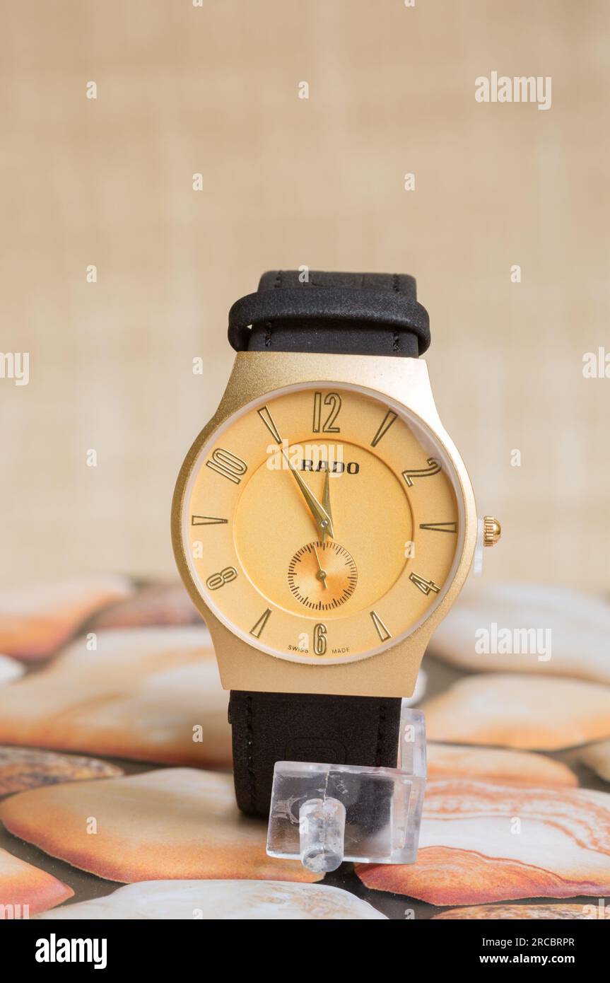 Hand wrist watch chronograph classic designer time clock Stock Photo ...