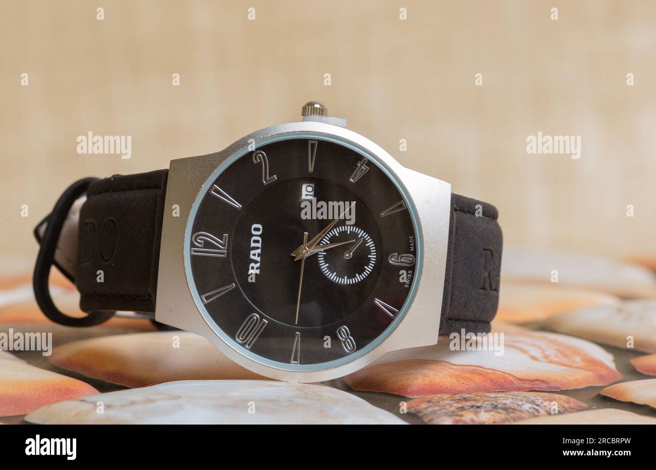 Hand wrist watch chronograph classic designer time clock Stock Photo ...