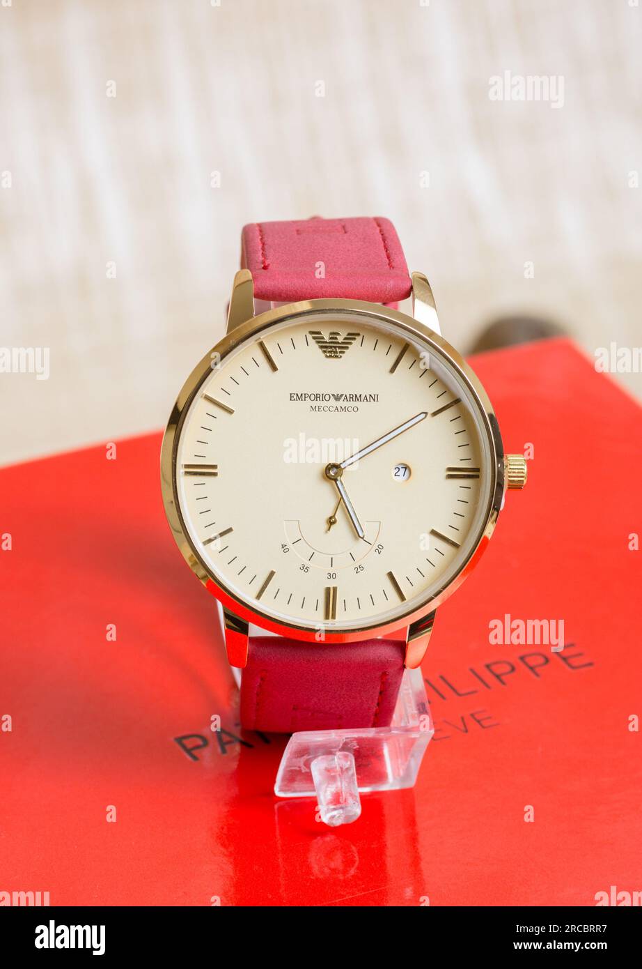 Hand wrist watch chronograph classic designer time clock Stock Photo ...