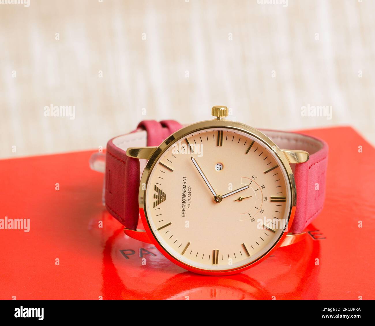 Hand wrist watch chronograph classic designer time clock Stock Photo ...