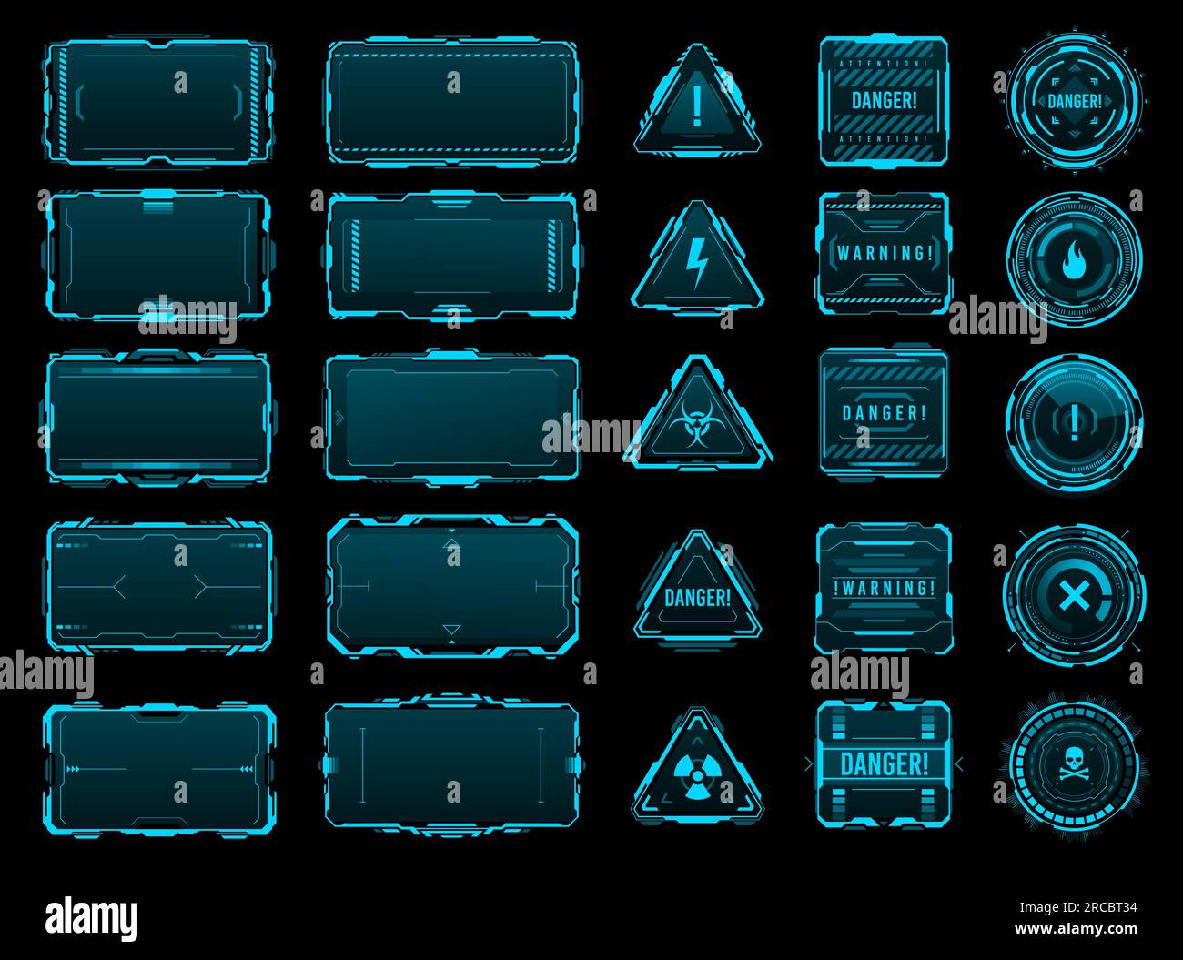 HUD danger and warning interface frames of futuristic cyber technology, vector UI. HUD danger ...