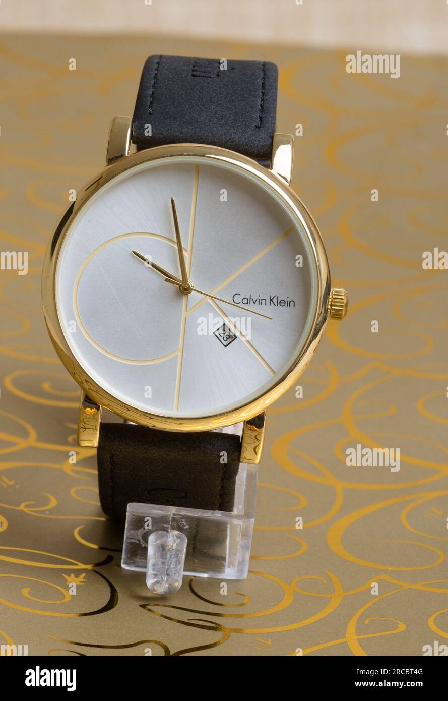 Hand wrist watch chronograph classic designer time clock Stock Photo ...