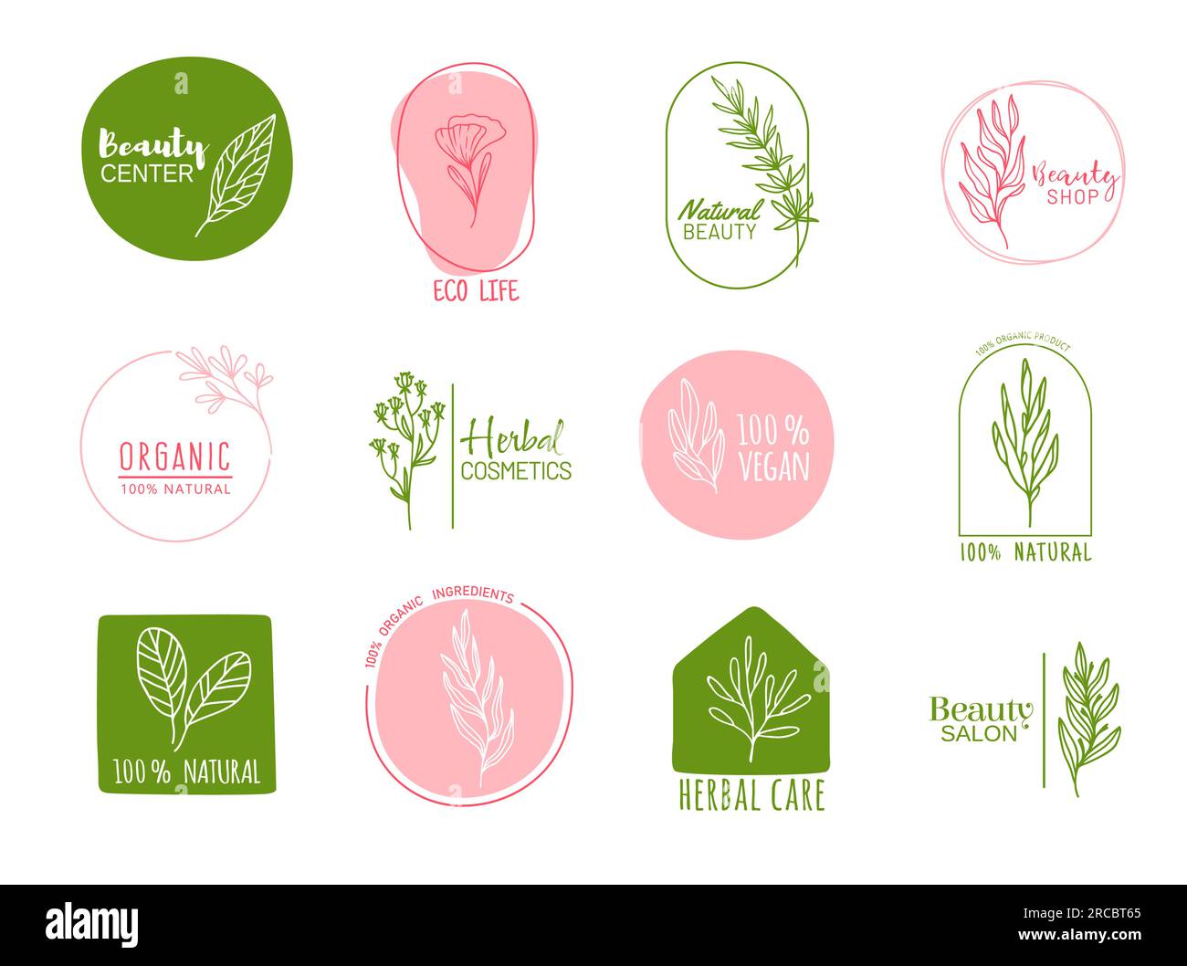 Organic vegan food and herbal care cosmetics icons, spa and beauty ...