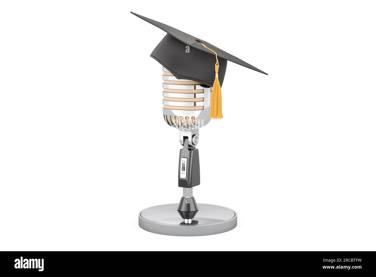 Microphone with graduation cap, 3D rendering isolated on white background Stock Photo - Alamy