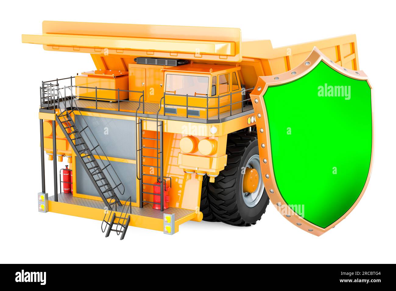 Dump truck with shield. 3D rendering isolated on white background Stock ...
