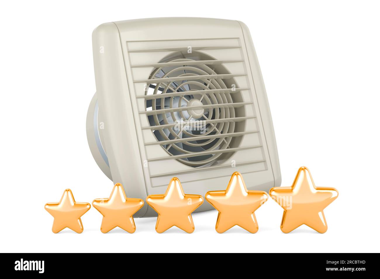 Table fan with five golden stars. 3D rendering isolated on white ...