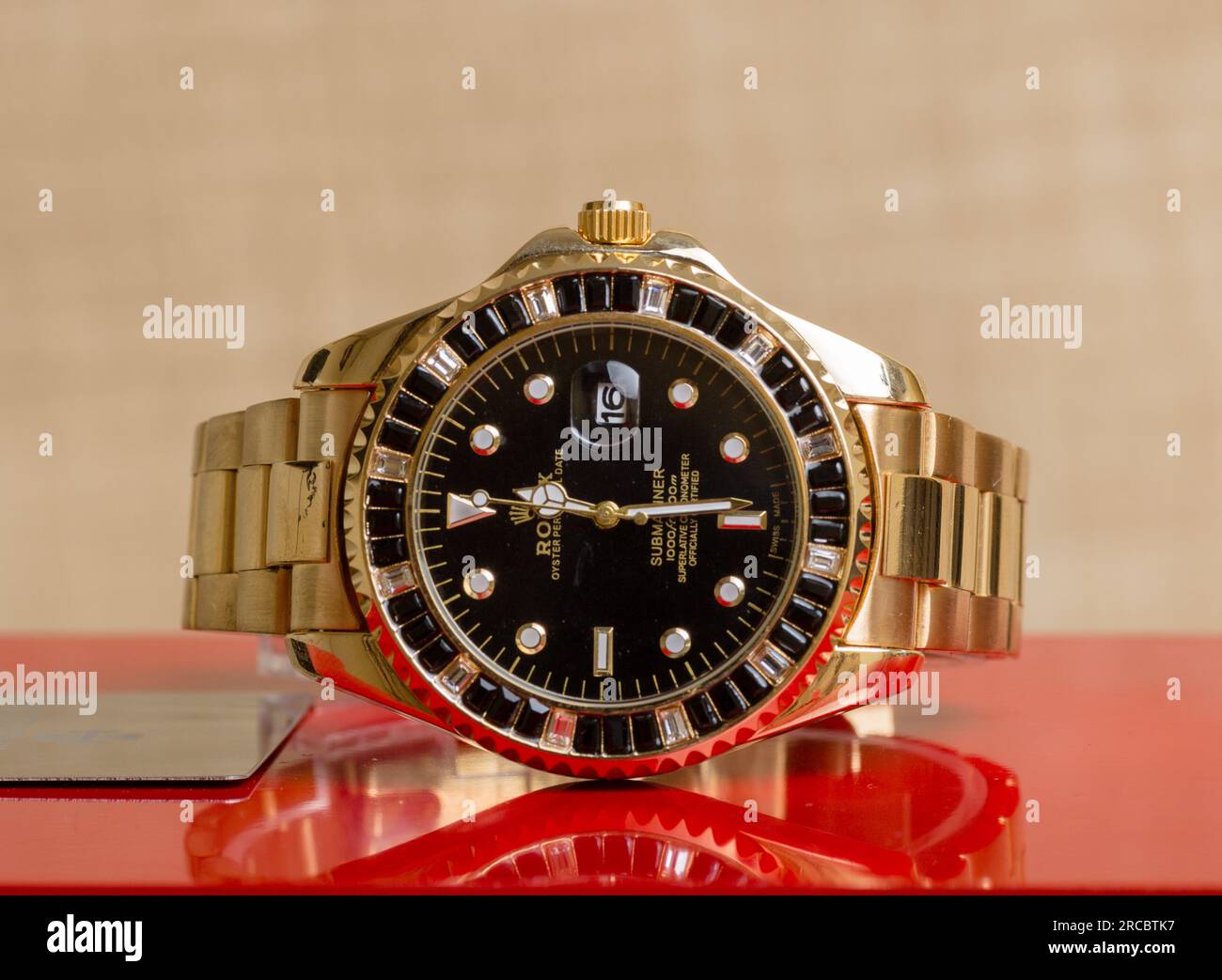 Hand wrist watch chronograph classic designer time clock Stock Photo ...