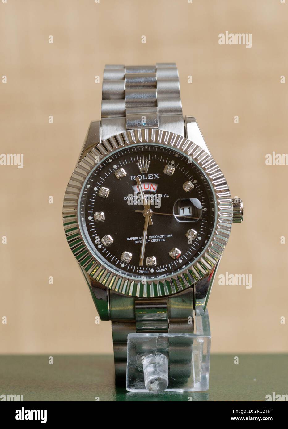 Hand wrist watch chronograph classic designer time clock Stock Photo ...