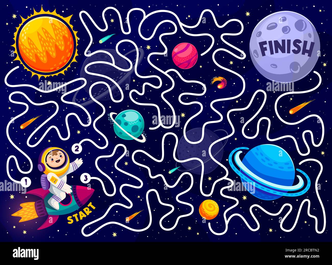 Labyrinth maze quiz game. Help to astronaut find his planet. Find way ...
