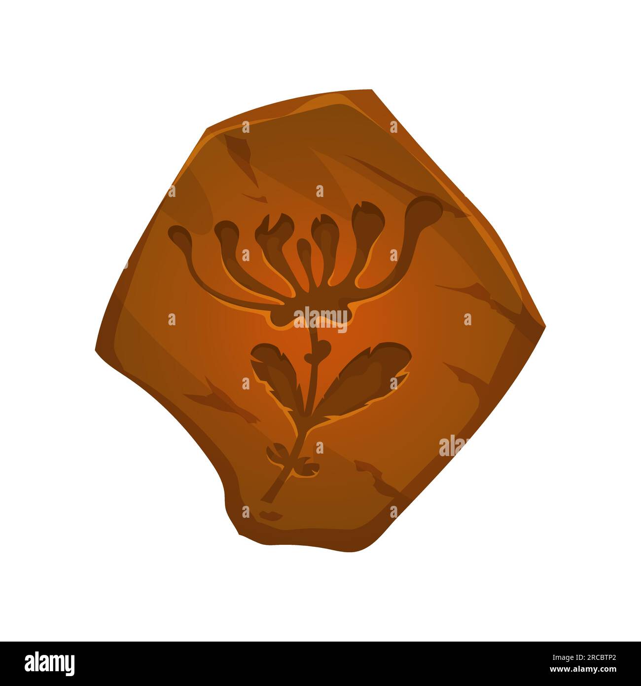 Ancient fossil, plant imprint in stone, vector paleontology and ...