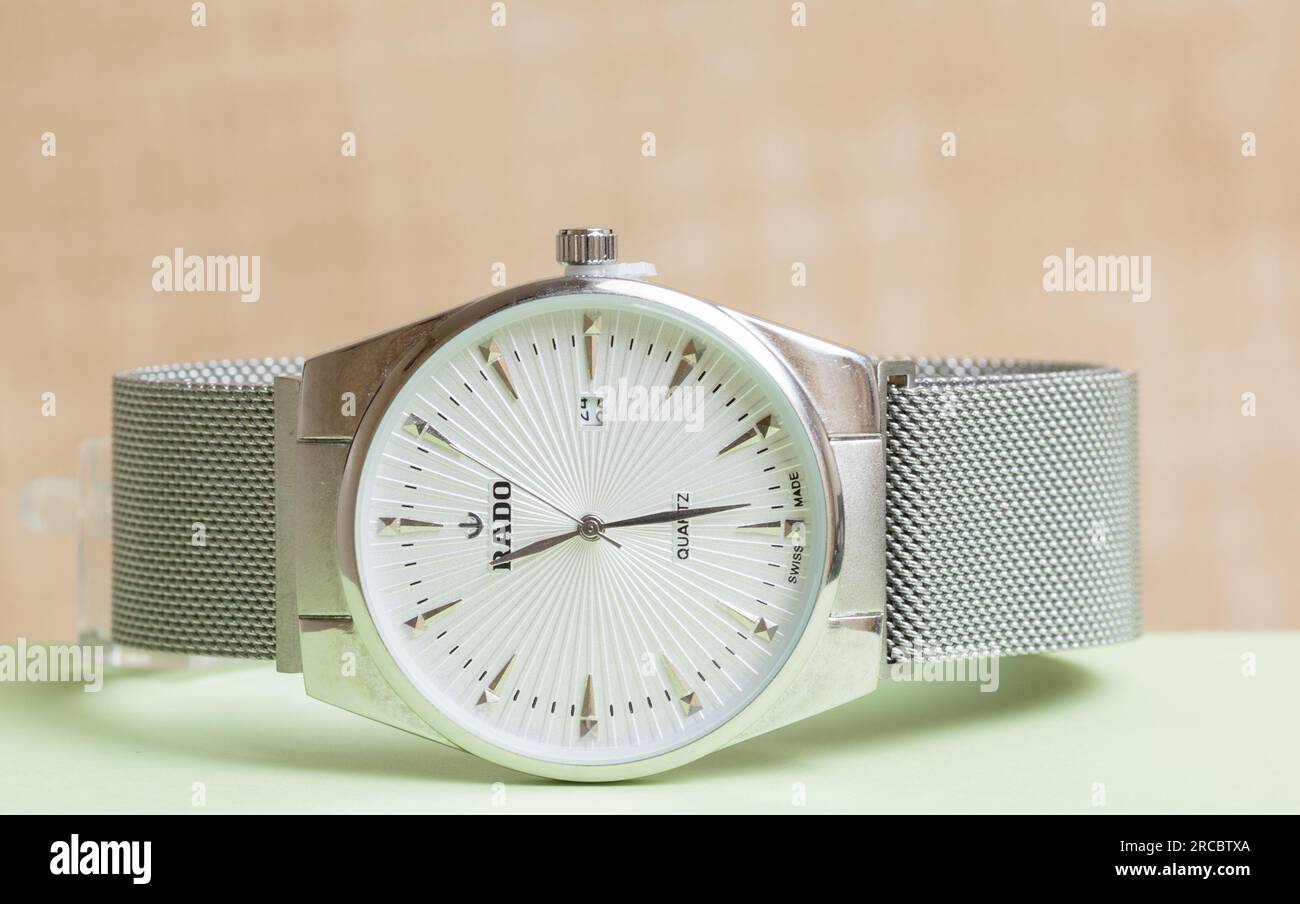 Hand wrist watch chronograph classic designer time clock Stock Photo ...