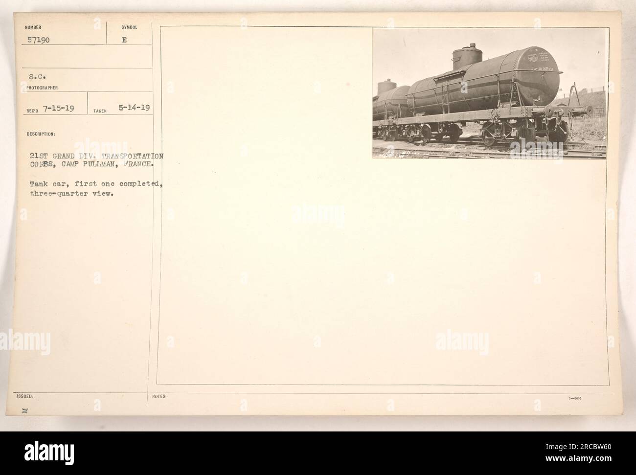 Tank car, first of its kind, at Camp Pullman in France. This photo was ...