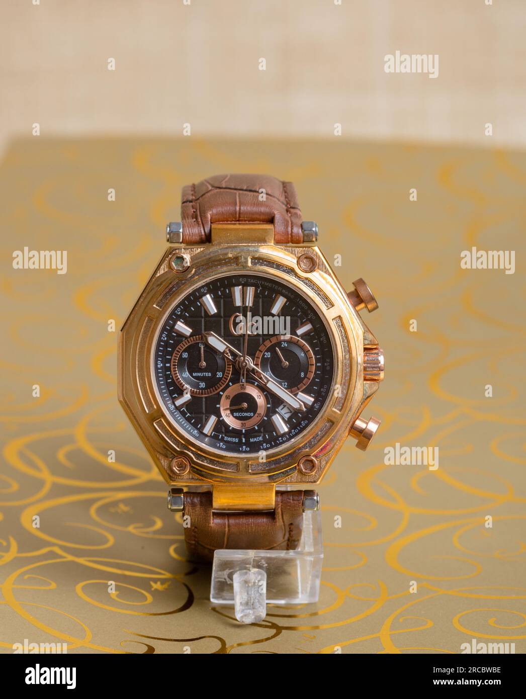 Hand wrist watch chronograph classic designer time clock Stock Photo ...