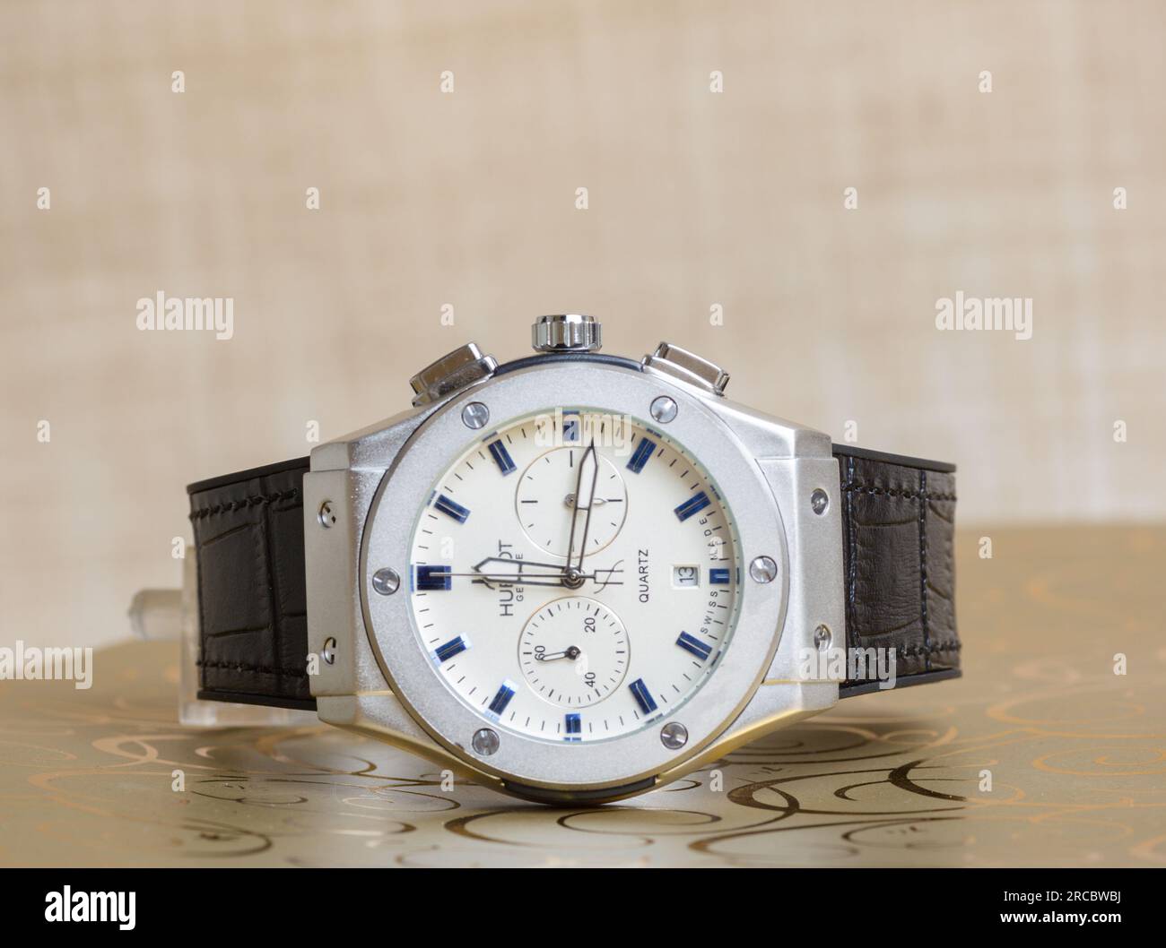 Hand wrist watch chronograph classic designer time clock Stock Photo ...