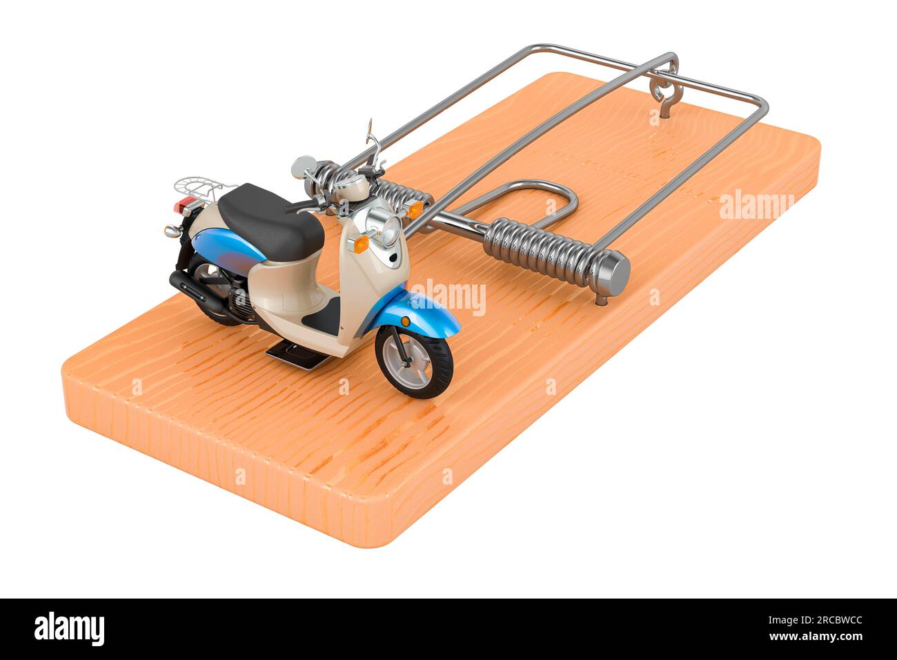 Motor scooter, moped inside mousetrap. 3D rendering isolated on white ...